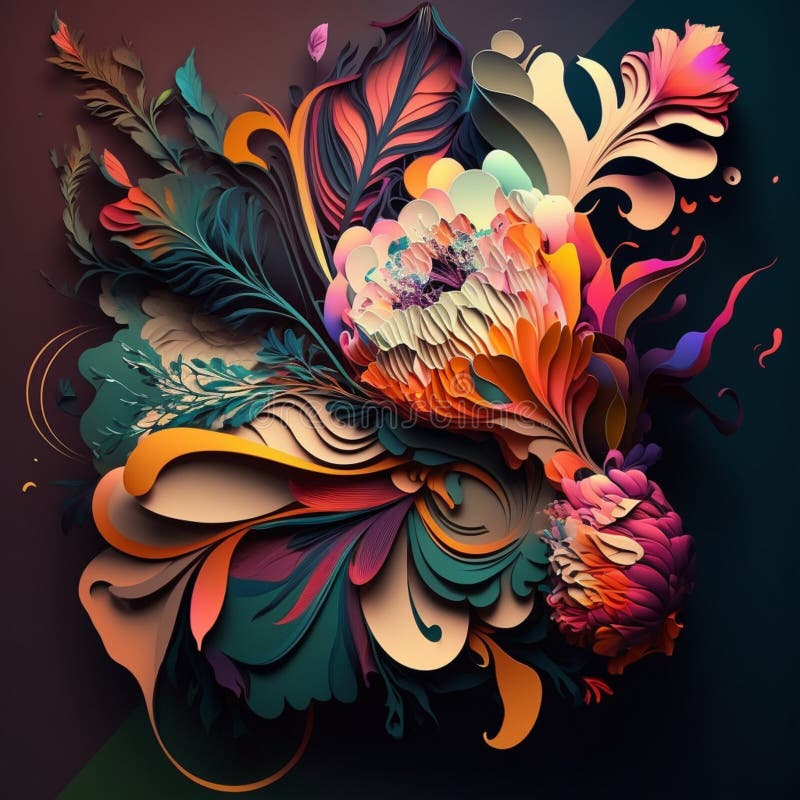 Colorful Abstract Art with Flowers, AI Generated Stock Image - Image of ...