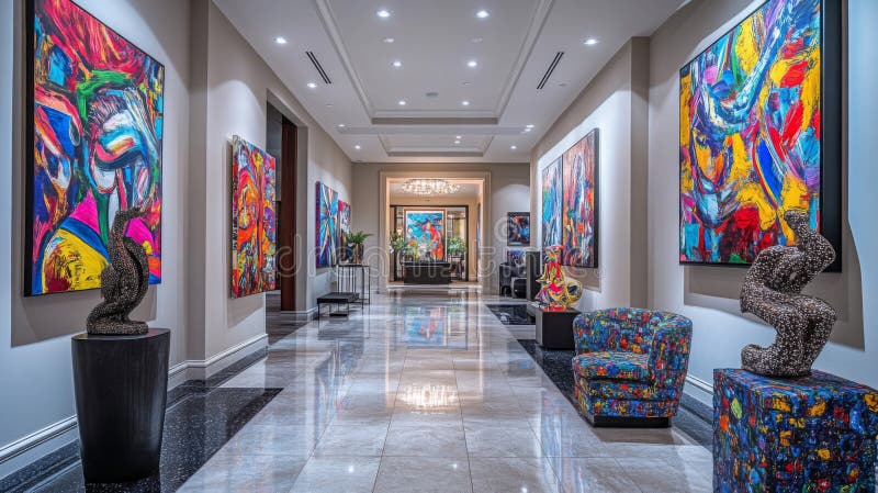 Colorful Abstract Art Gallery Hallway Interior Stock Illustration ...