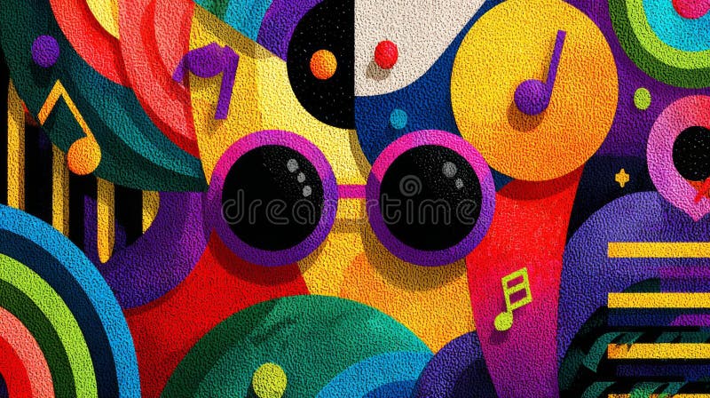 Colorful Abstract Art with Geometric Shapes and Music Notes Stock ...
