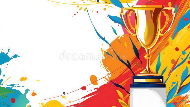 Colorful Abstract Art with Golden Trophy for Success and Recognition_1 ...