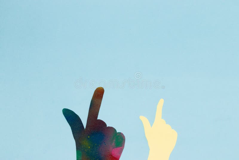 Colorful Abstract Art Hand and Plain Paper Hand with Finger Pointing To ...
