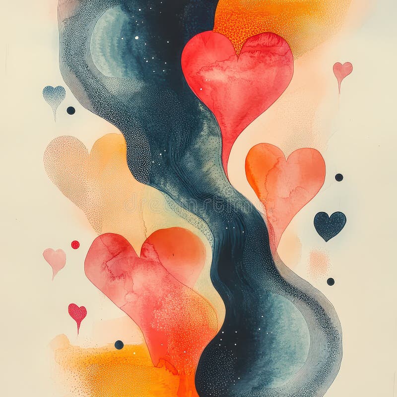 Colorful Abstract Art with Hearts and Flowing Patterns in Background ...