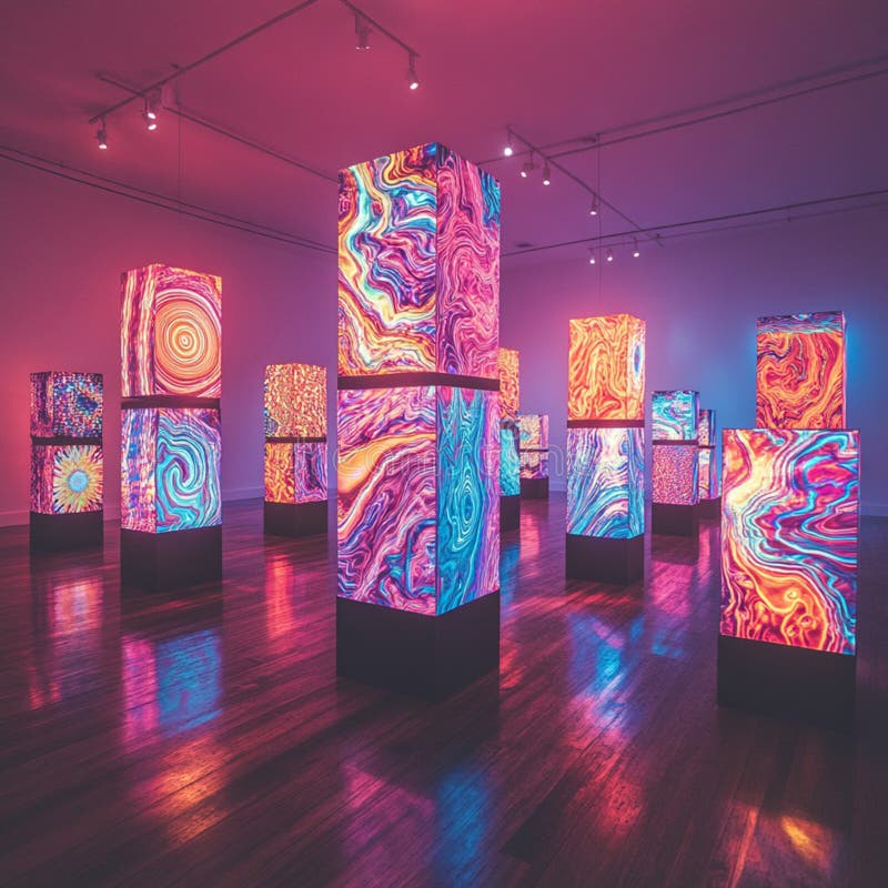 Colorful Abstract Art Installation Featuring Illuminated Columns with ...