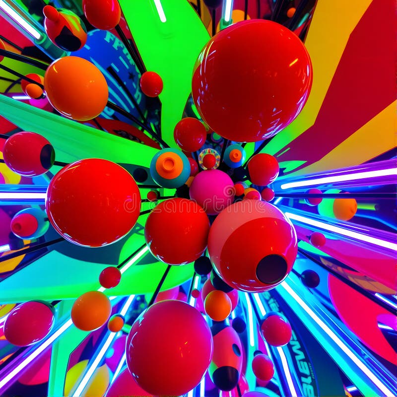 Colorful Abstract Art Installation with Vibrant Spheres and Neon Lights ...