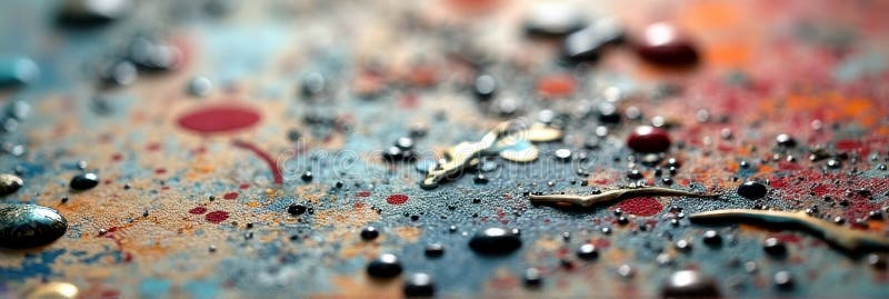 Colorful Abstract Art with Metallic Drops and Textured Background Stock ...