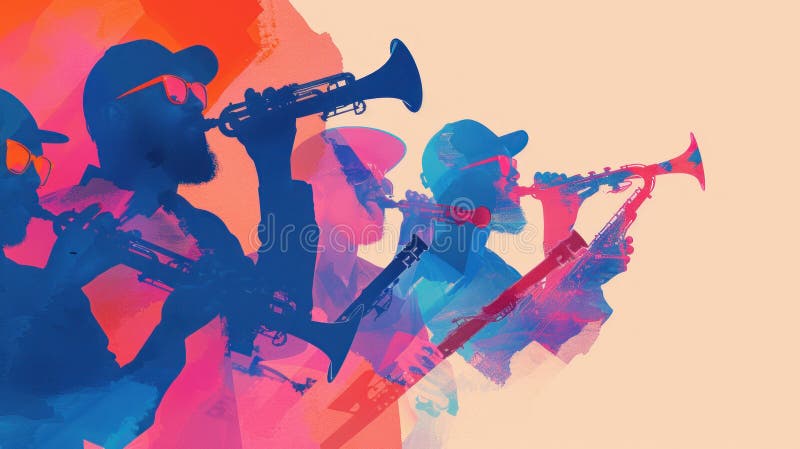 Colorful Abstract Art of Musicians Playing Brass Instruments Stock ...