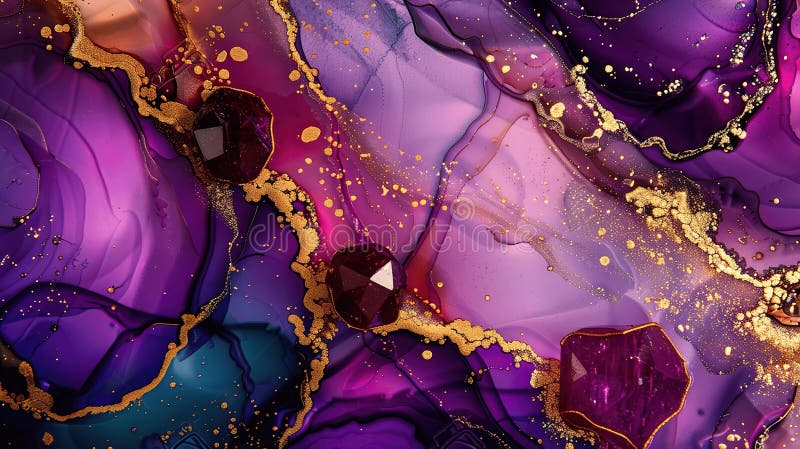Colorful Abstract Art with Purple and Gold Fluid Patterns and Textures ...