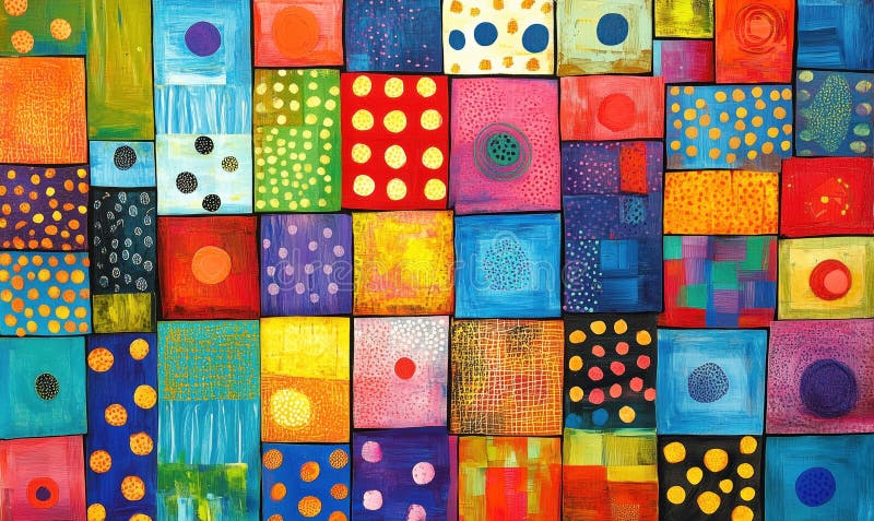 Colorful Abstract Art with Vibrant Squares and Circles, Featuring a Mix ...
