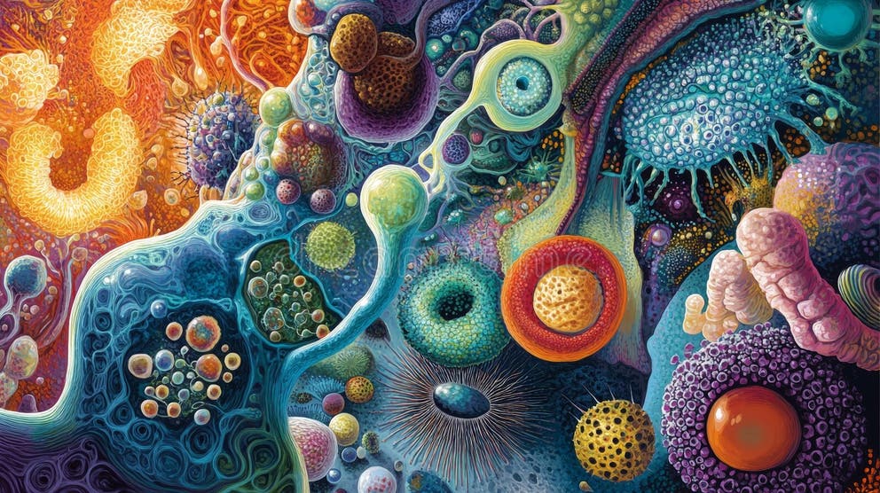 Colorful Abstract Artistic Representation of Microscopic Cells and ...