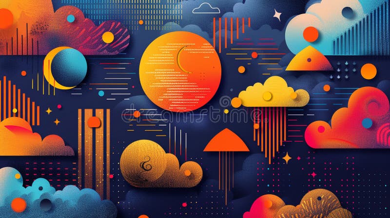 Colorful Abstract Artwork Featuring Celestial Elements and Geometric ...