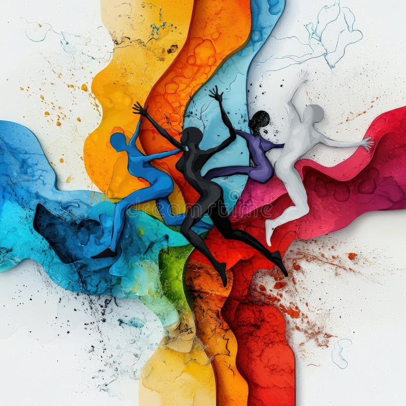 Colorful Abstract Artwork Featuring Dynamic Human Figures Expressing ...
