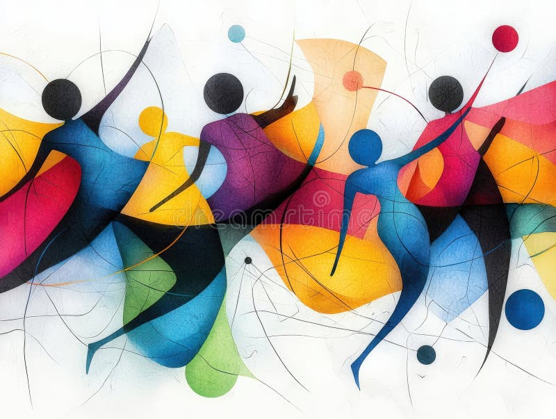Colorful Abstract Artwork Featuring Dynamic Human Figures in Motion ...