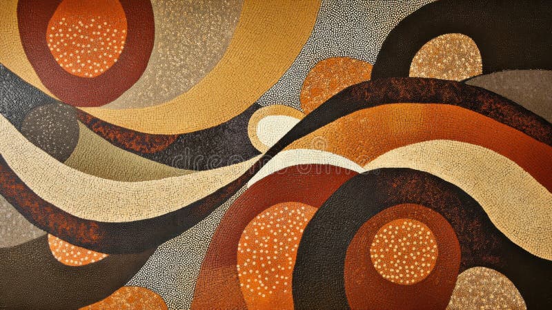 Colorful Abstract Artwork Featuring Flowing Patterns in Warm Tones and Circular Shapes Stock ...