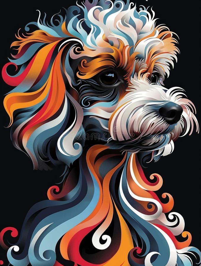 Colorful, Abstract Artwork of a Stylized Dog with Flowing Fur Stock ...