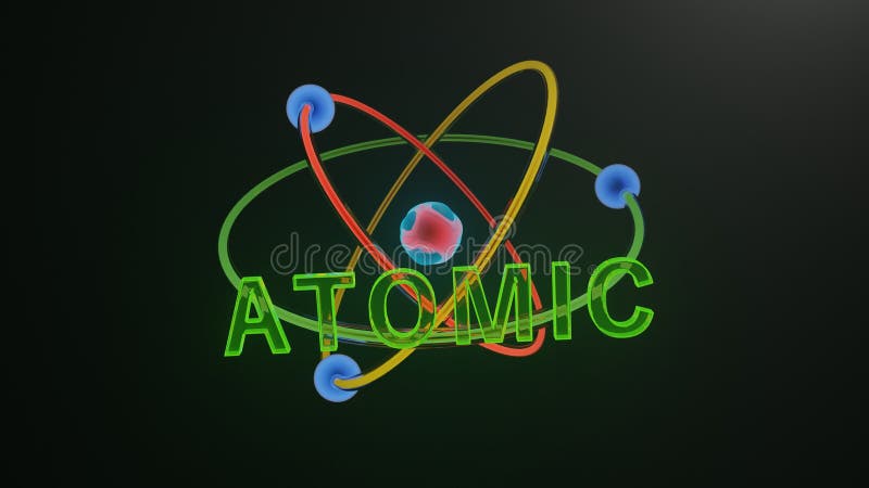 Colorful Abstract Atom with the Text "ATOMIC". 3D Rendering. Stock ...