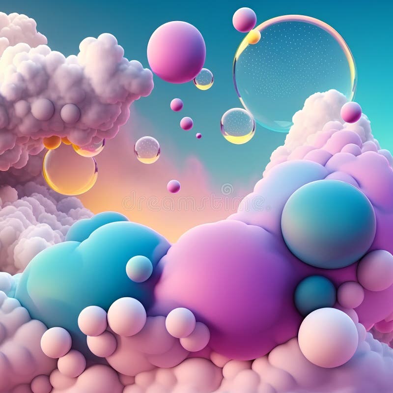 Colorful Abstract Background with Clouds and Bubbles. 3d Illustration ...
