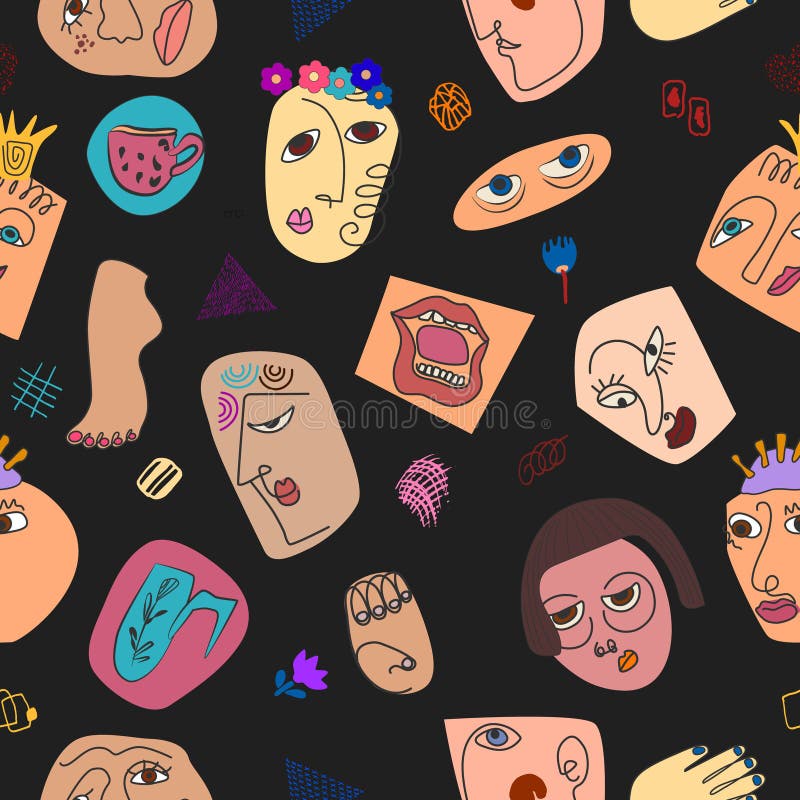 Colorful Abstract Background with Faces, Body Parts, Cubist Patterns ...