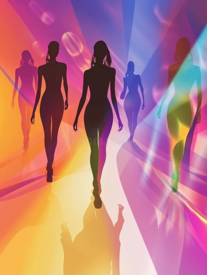 Colorful Abstract Background with Fashion Models on the Runway ...