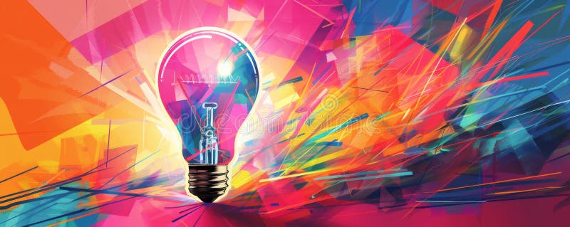 Colorful Abstract Background with Illuminated Light Bulb, Creativity ...