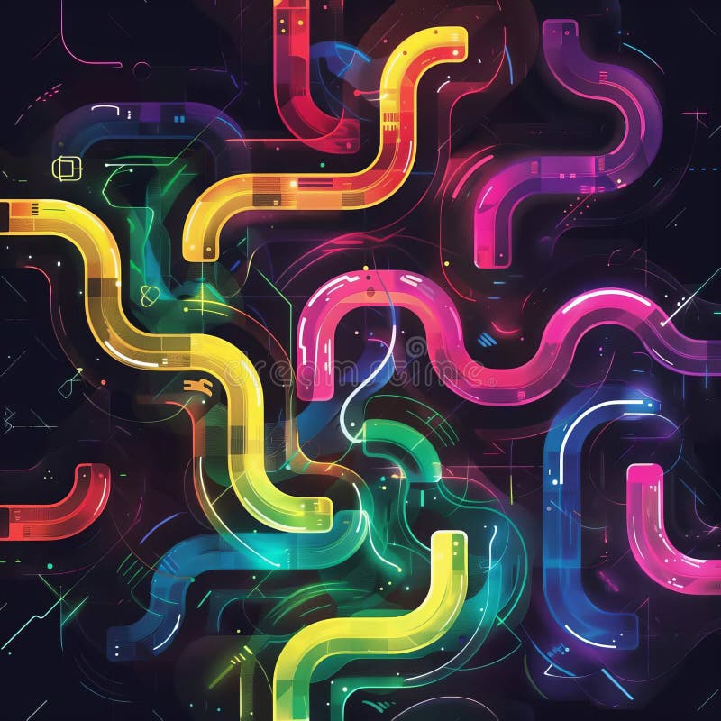Colorful Abstract Background with Intertwined Neon Tubes Forming a ...