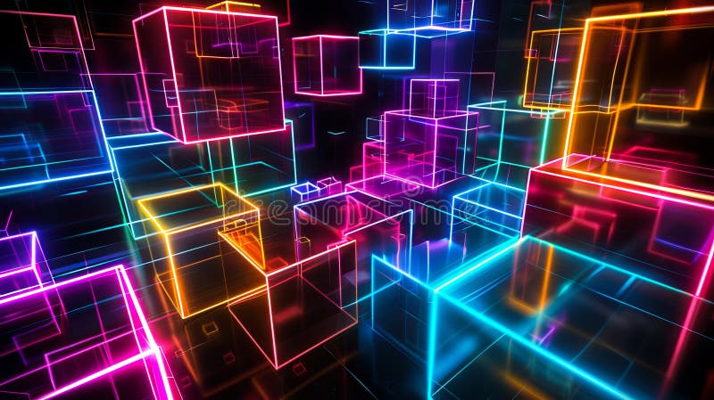 A Colorful Abstract Background with Many Glowing Cubes Stock Image ...