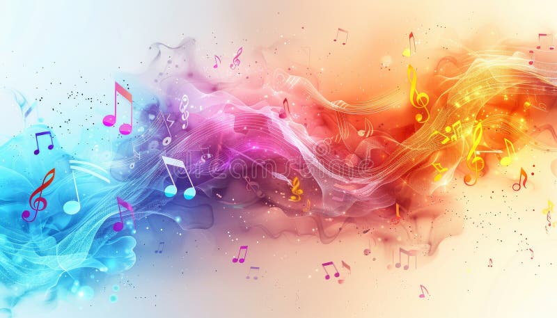 A Colorful, Abstract Background with Many Musical Notes Scattered ...