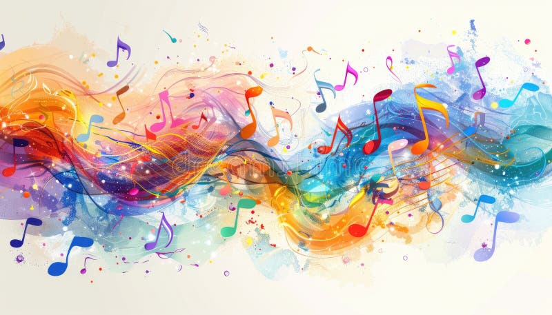 A Colorful, Abstract Background with Many Musical Notes Scattered ...