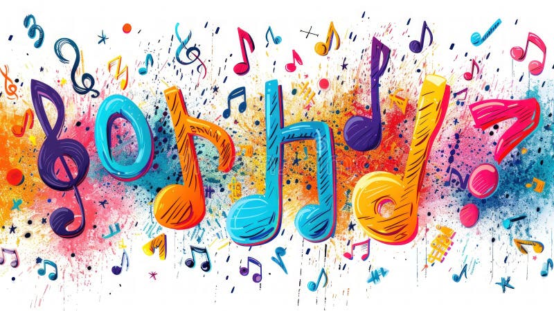 A Colorful Abstract Background with Music Notes of Different Shapes and ...