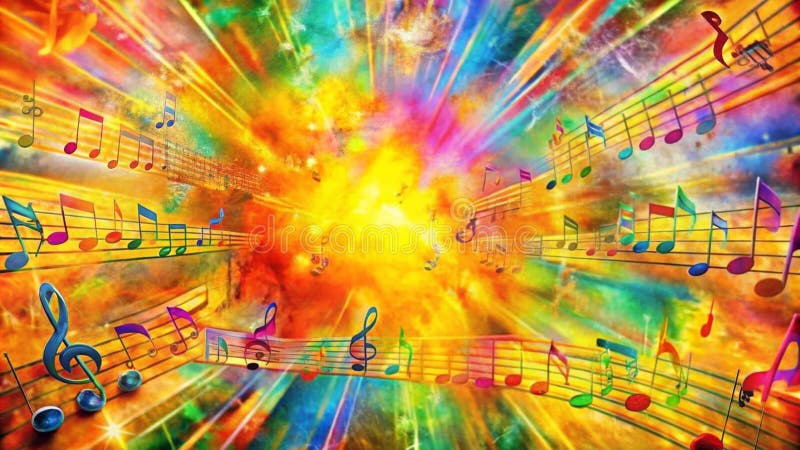 Colorful Abstract Background with Musical Notes and a Bright Light in ...