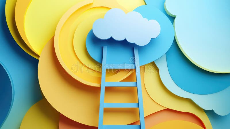 Colorful Abstract Background with Paper Clouds and Ladder Design Stock ...