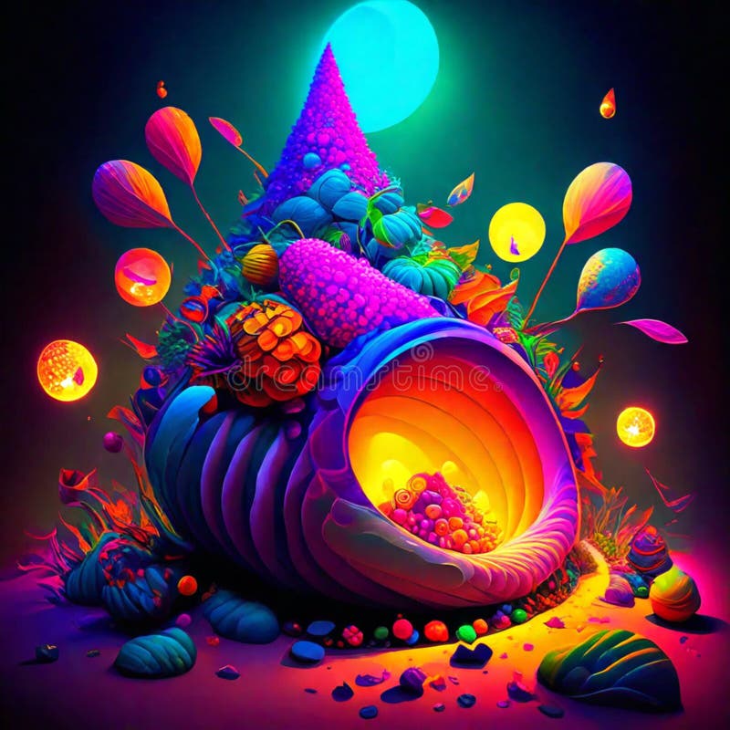 Colorful Abstract Background With Sea Shells And Stars 3d Rendering