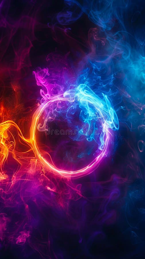 A Colorful Abstract Background with Smoke and a Circle of Fire Stock ...