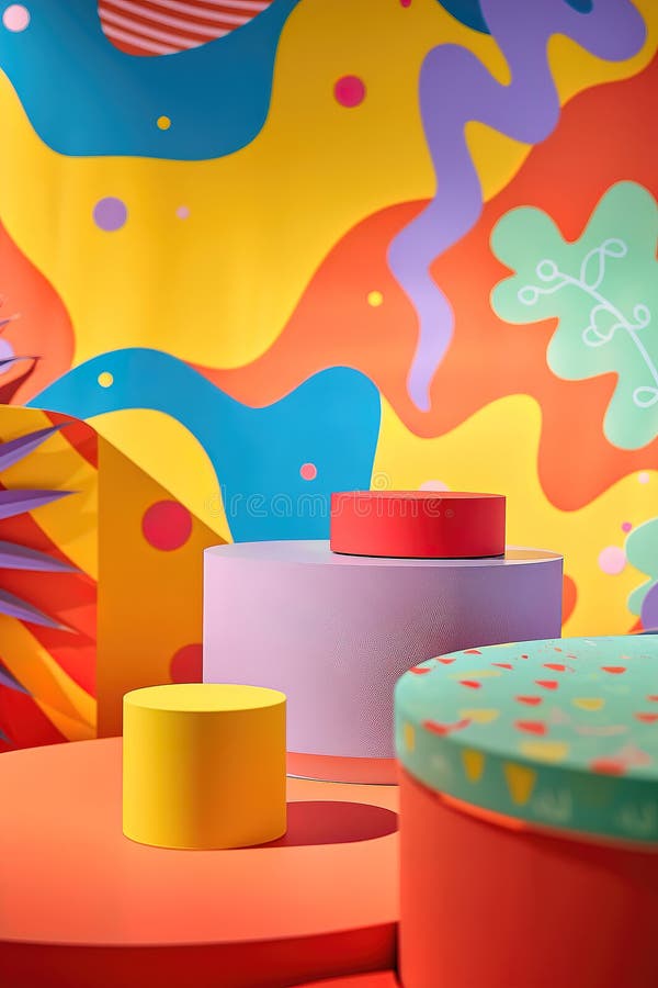 Colorful Abstract Background with Yellow Podium and Vibrant Patterns ...