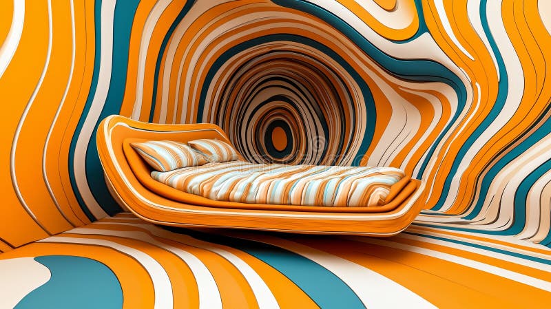 Colorful Abstract Bedroom Design with Curvy Lines and Patterns Stock ...
