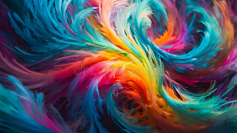 Colorful Abstract Bird Feathers. Vibrant Rainbow Poultry Feathers ...