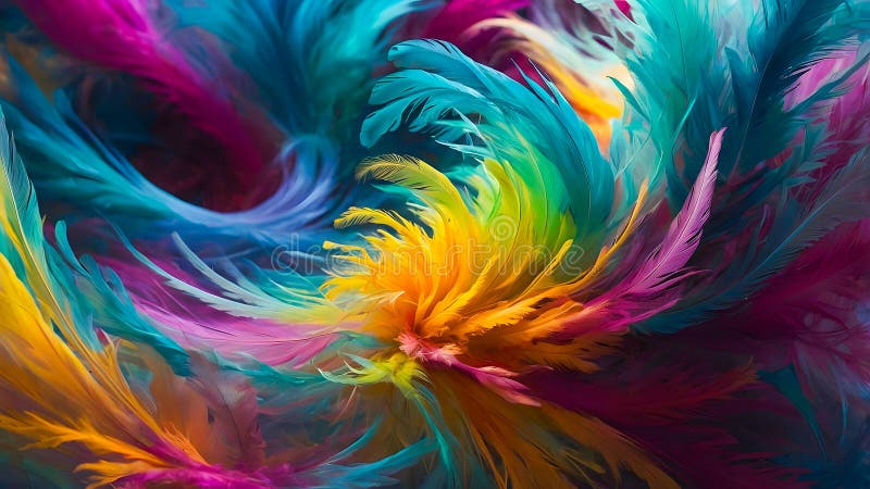 Colorful Abstract Bird Feathers. Vibrant Rainbow Poultry Feathers ...