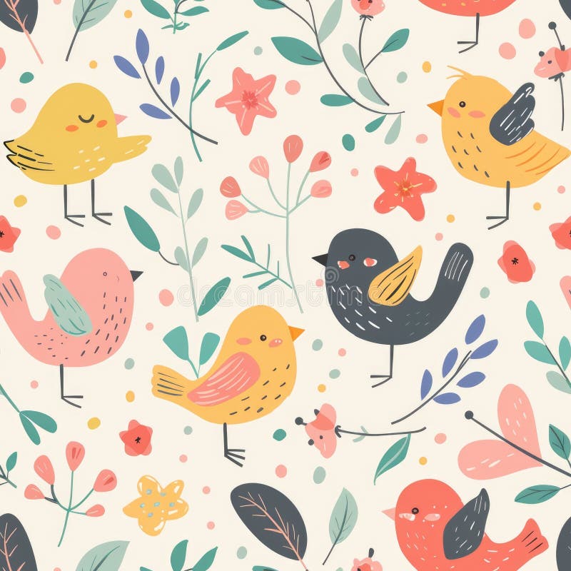 Colorful Abstract Birds and Floral Patterns Background Illustration ...