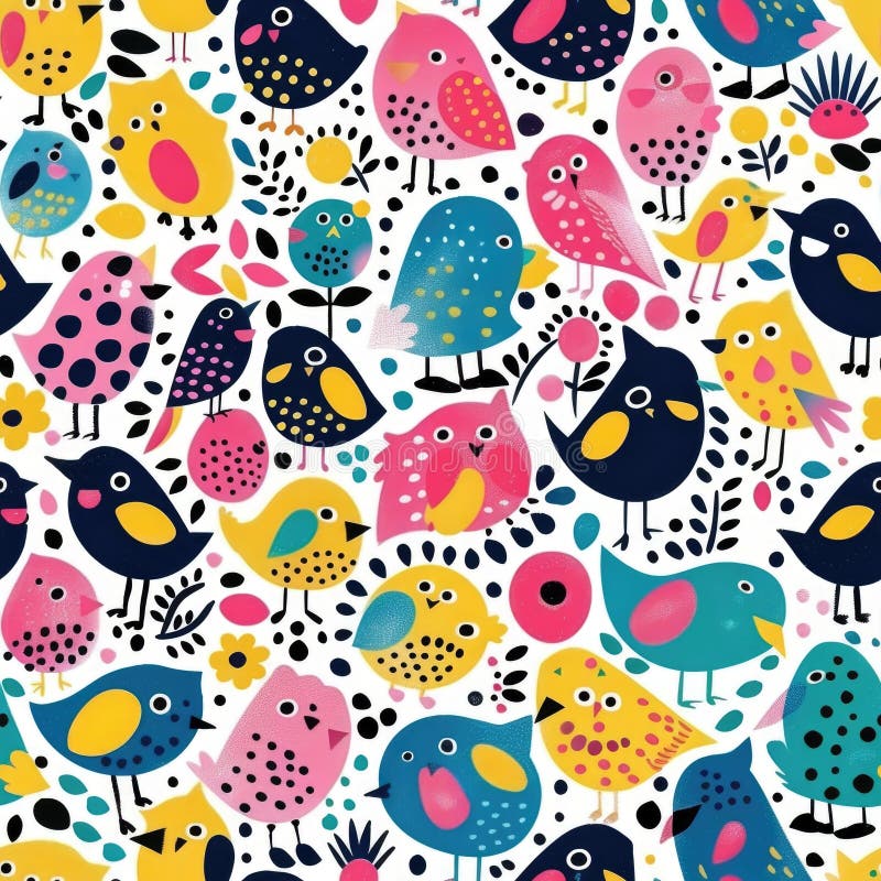 Colorful Abstract Birds and Floral Patterns Background Illustration ...