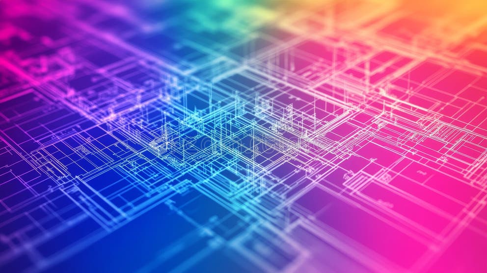 Colorful Abstract Blurred Blueprints and Architectural Plans for ...