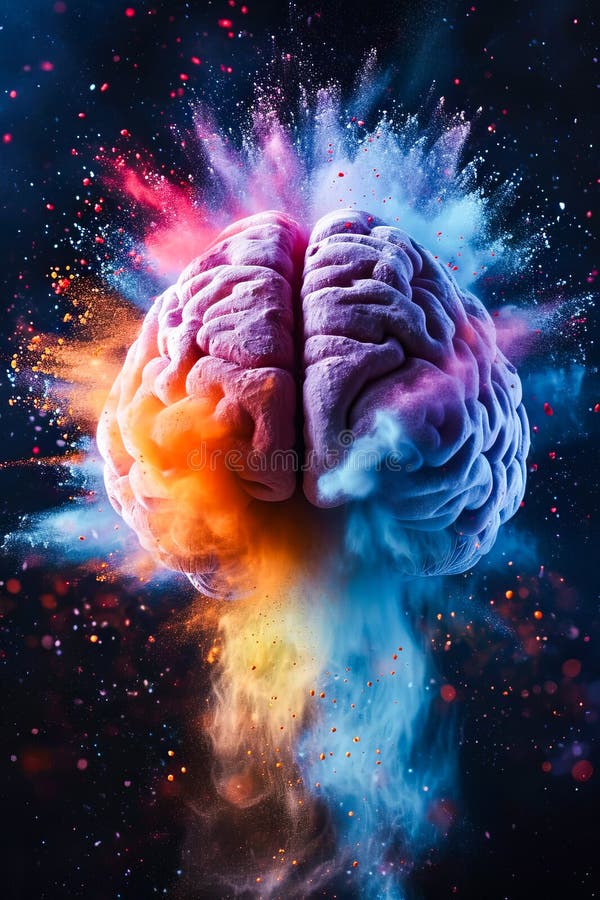 Colorful and Abstract Brain Exploding with Colors Surrounded by Blue ...