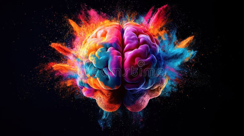 Colorful Abstract Brain Illustration with Explosive Vibrant Background ...