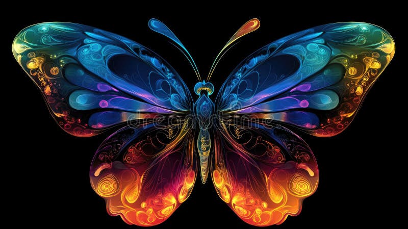 Colorful Abstract Butterfly with Intricate Swirl Patterns on Black ...
