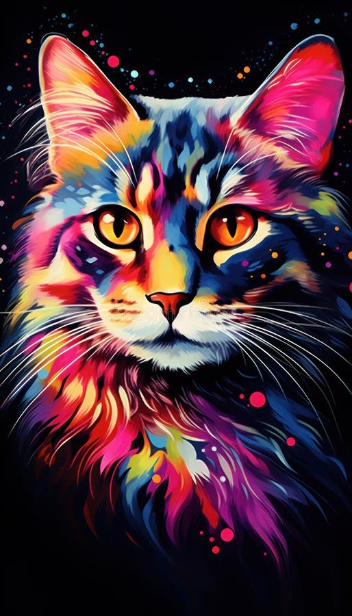 Colorful Abstract Cat Artwork Stock Illustration - Illustration of ...