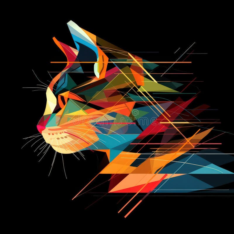 Vibrant Colorful Fox Vector Illustration on Black Background with Flat ...