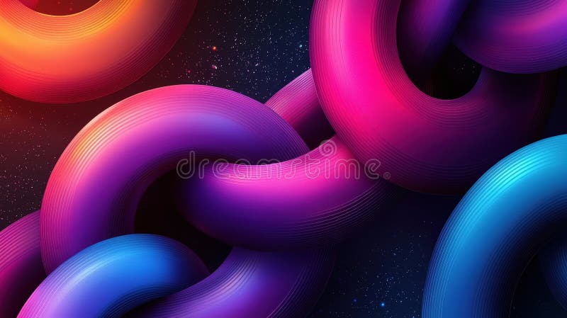 Colorful Abstract Chain Links in Vibrant Colors on Dark Background with ...