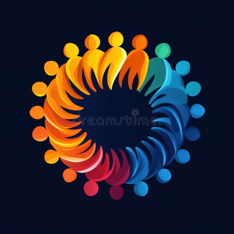 Colorful Abstract Circle of People in Unity on Dark Background Stock ...