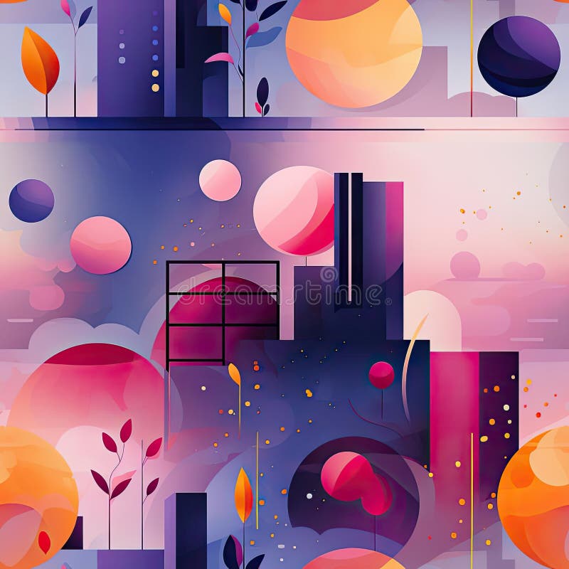 Colorful Abstract Cityscape with Geometric Shapes and Vibrant Patterns ...
