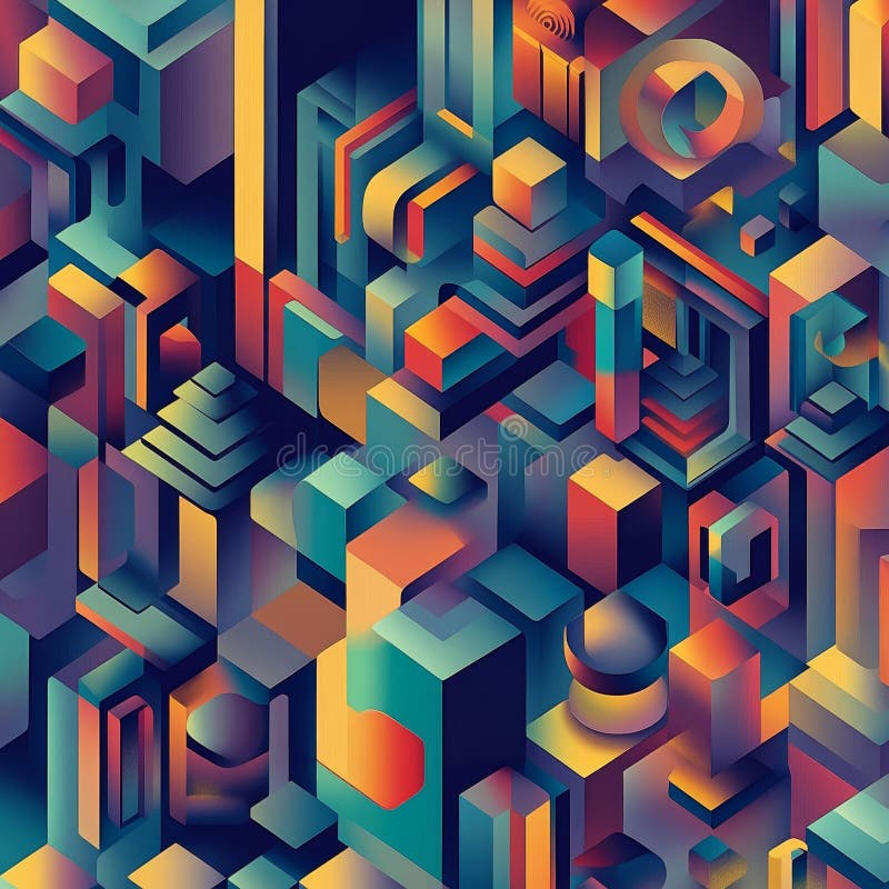 A Colorful Abstract Cityscape with Many Different Shapes and Sizes ...