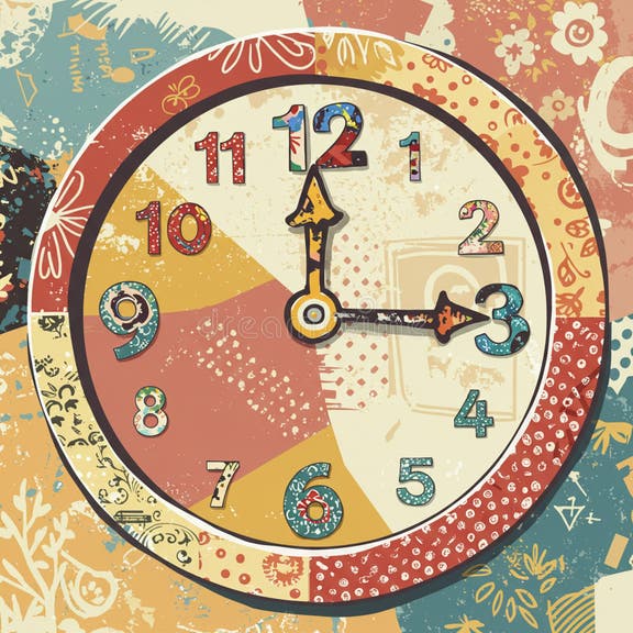 Colorful Abstract Clock Face with a Patchwork Design. the Clock ...