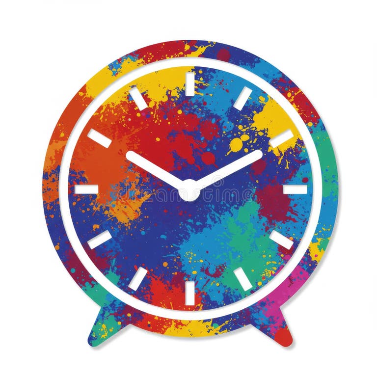 Colorful Abstract Clock with Paint Splatter Design Stock Illustration - Illustration of time ...